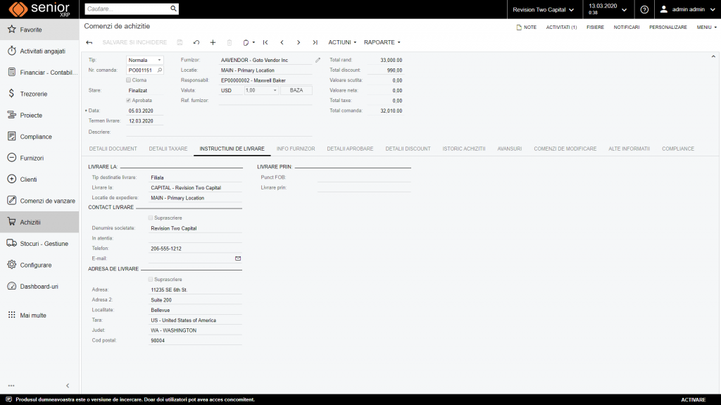 Modul ERP pentru managementul comenzilor de aprovizionare